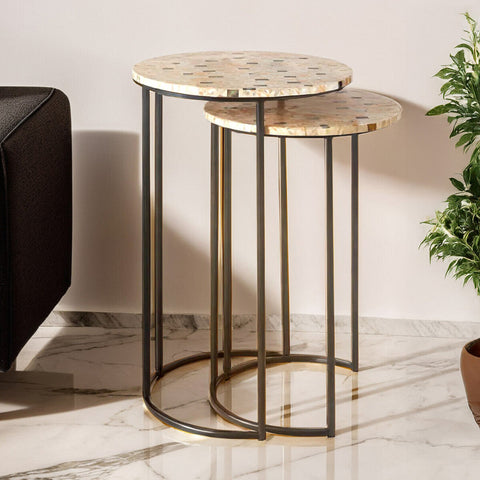Halle Set of Two Mother Of Pearl Nesting Side Tables – Wish Interiors